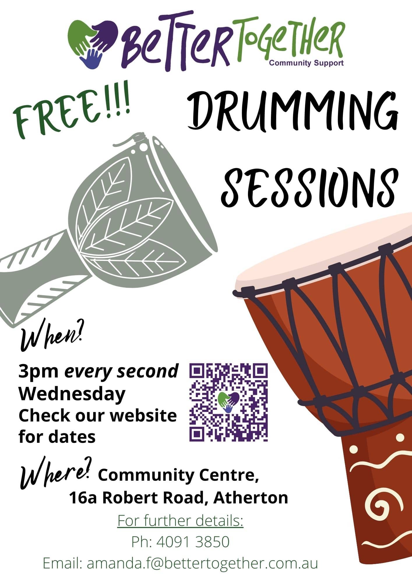 Drumming Sessions @Better Together Community Centre – What's On Tablelands