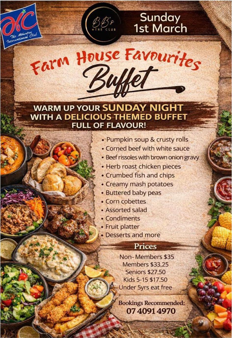Farm House Favourites Buffet - What's On Tablelands
